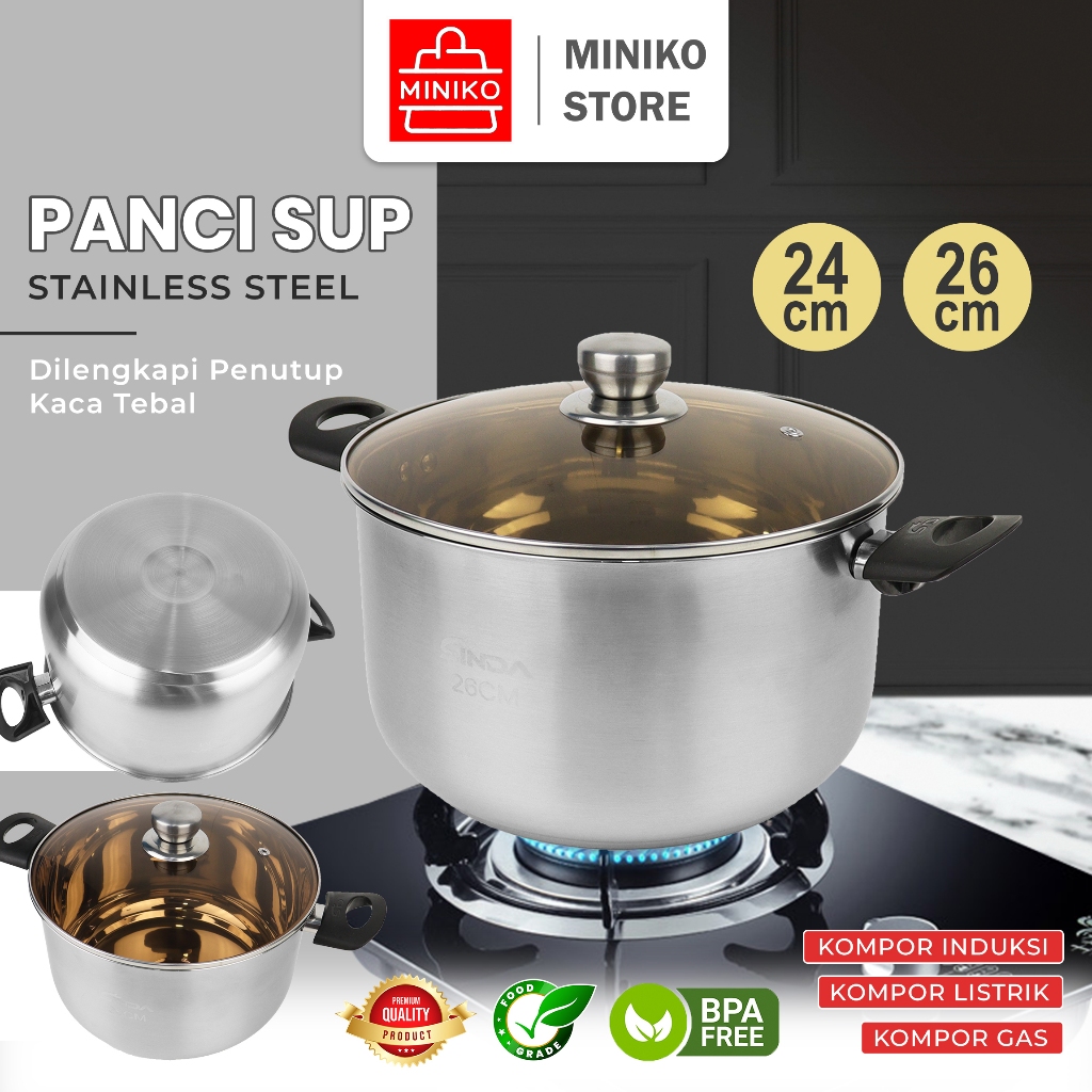 Jual Panci Soup Stainless Steel Tebal Anti Lengket Tutup Kaca Kualitas ...