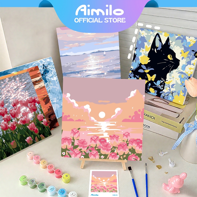 Jual [READY] Aimilo Paint By Number 20x20cm Lukisan Kanvas DIY Digital ...