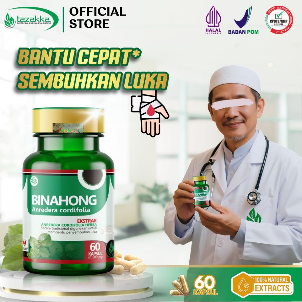 Jual TAZAKKA Ekstra Daun Binahong Kapsul Original 60 Pil Ekstrak Obat Herbal Pengering Luka ...