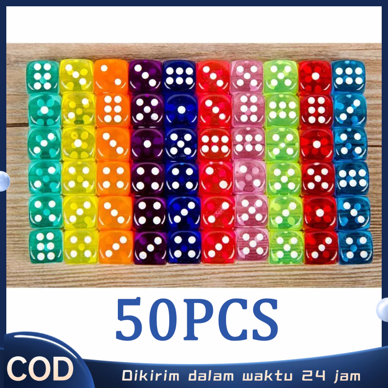 Jual Isi 50pcs Dadu Warna / Dadu Transparan / Dice Set Sudut Bulat Dice ...