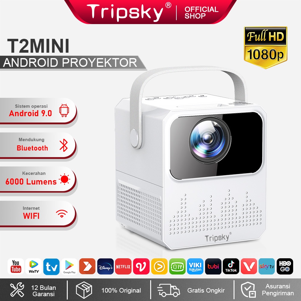Jual Tripsky T2mini Proyektor Android 9.0 OS LCD Display Built-in Speaker WiFi Portable Home ...