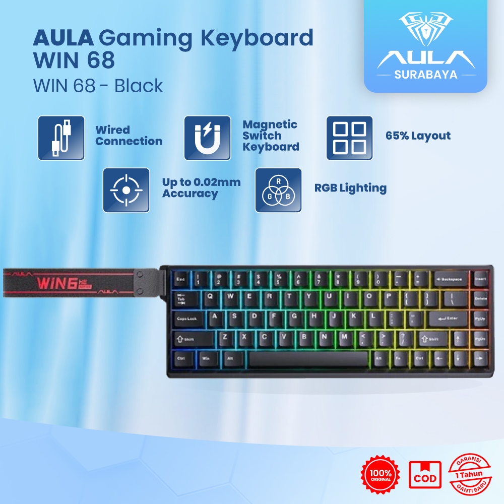 Jual AULA WIN 68 HE Black Wired Magnetic Switch Keyboard 65 Percent ...