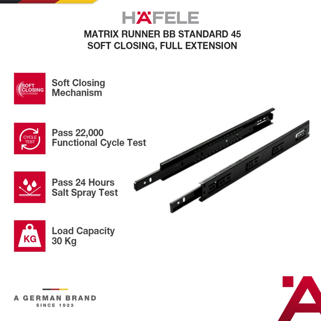 Jual Hafele Ball Bearing Runners - Rel Double Track - Soft-Close / 400 ...