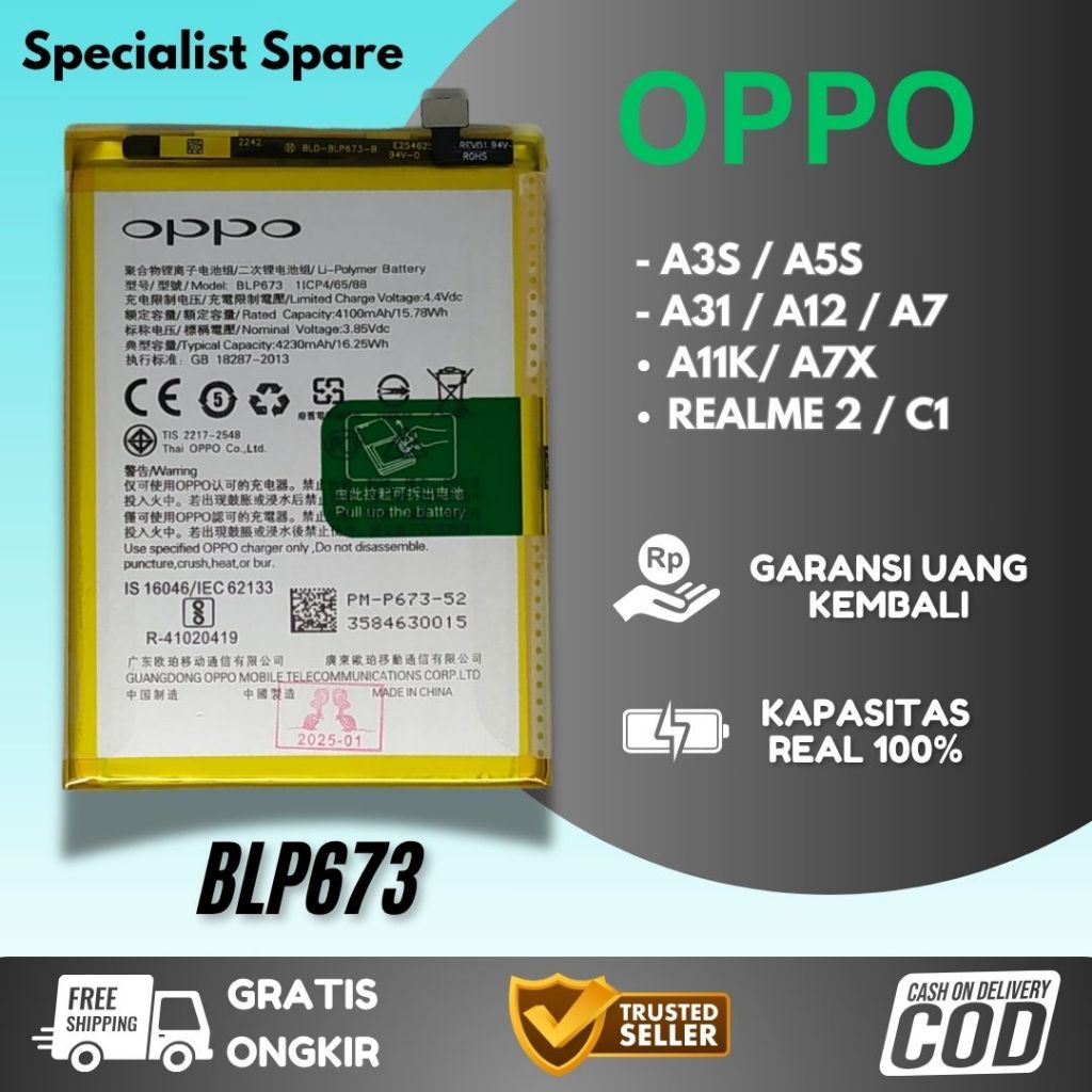 Jual Baterai Oppo A3S A5S A7 A12 A11K A31 BLP673 Original Batre BLP673 ...