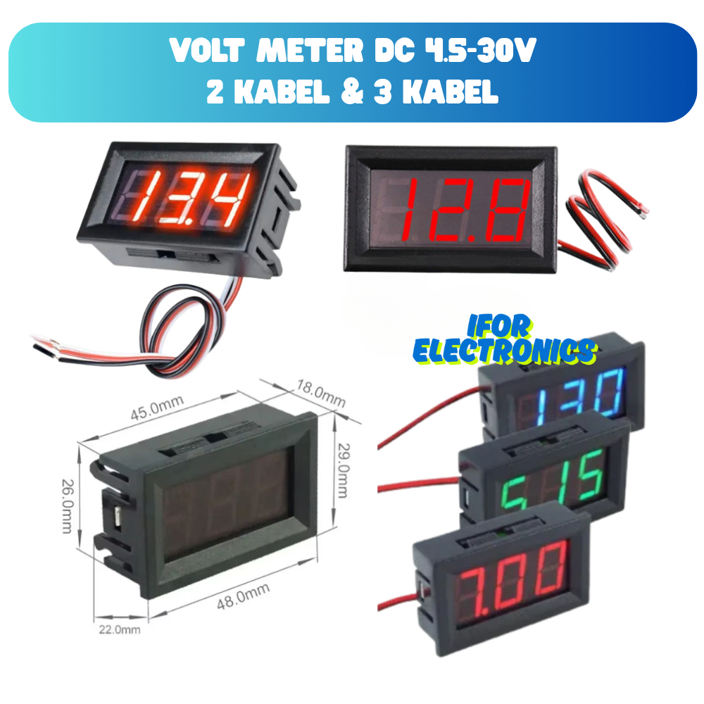 Jual DC Voltmeter 0.56 Inch 0 - 30 V Mini Digital Voltmeter 3 Kabel & 2 ...
