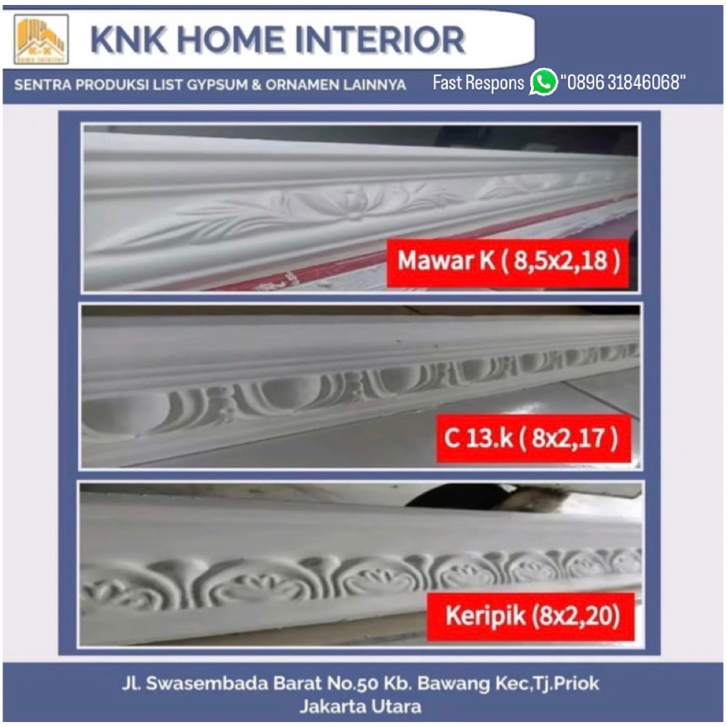 Jual List Gypsum 8cm / Lis Gypsum Motif Keripik & C13 / List Plafon ...