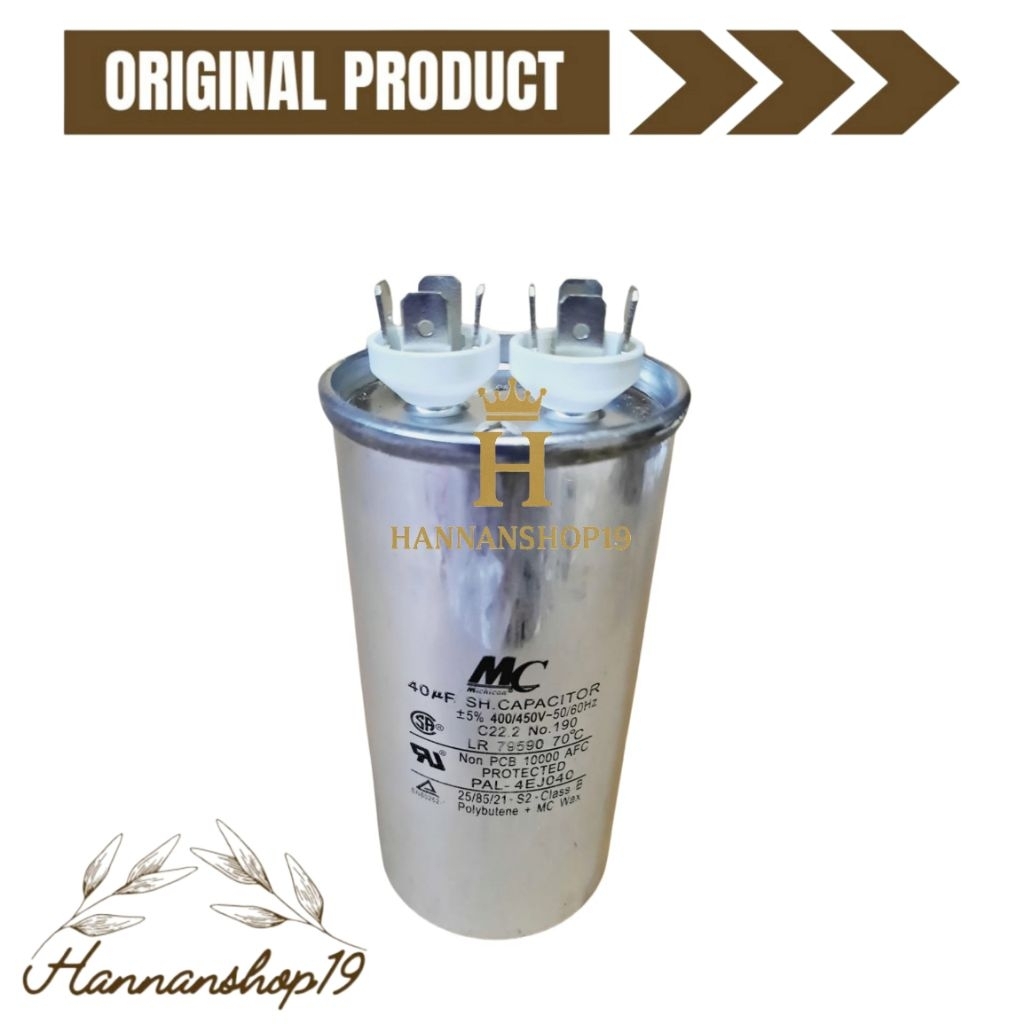 Jual Kapasitor AC 2pk 40uf kaki 2 / Capasitor AC 40uf 2pk 2kaki / kapasitor AC 2pk Original MC ...
