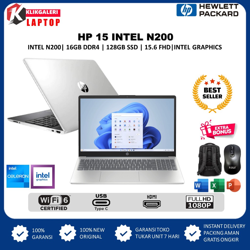 Jual Laptop HP 15 Intel Core N200 16GB RAM 128GB UHD Graphics Windows ...
