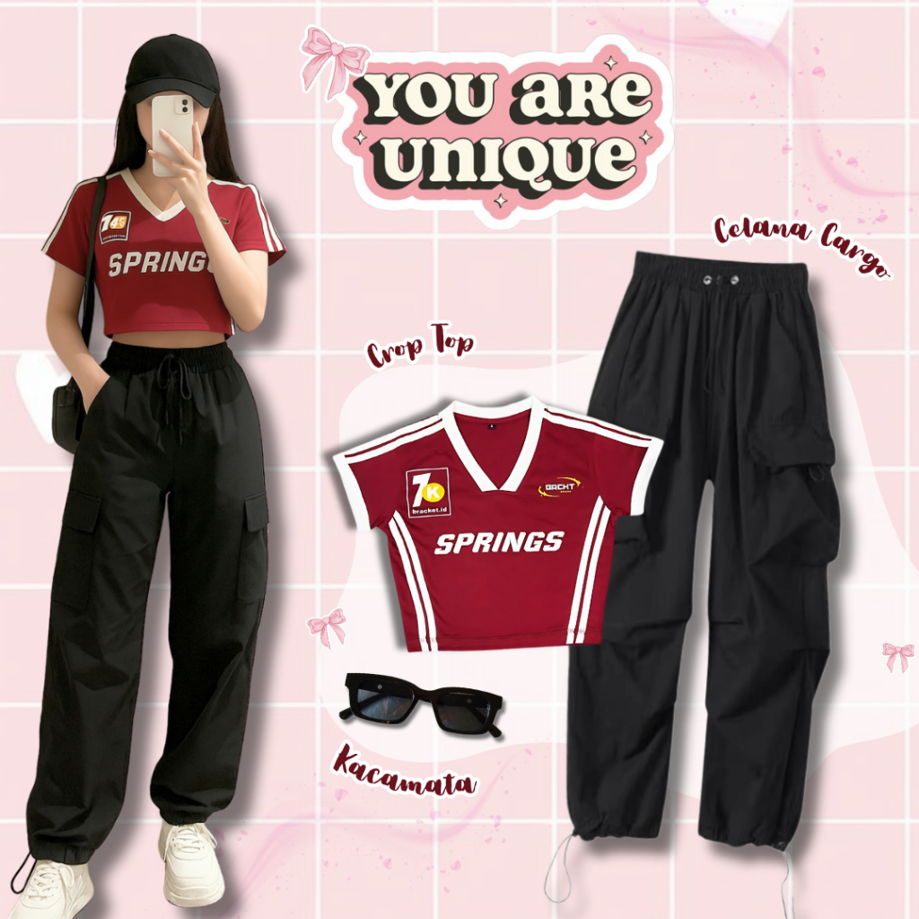 Jual Set Crop Top Bola ( Kacamata + Crop Top + Celana Cargo ) Outfit ...