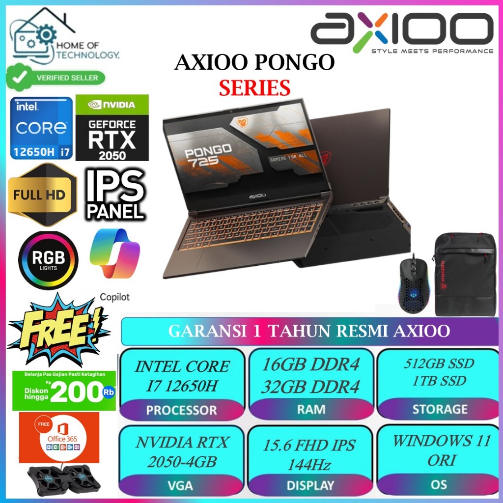 Jual AXIOO PONGO 725 INTEL I7 12620H RAM 16GB 512GB SSD RTX2050 15.6 ...
