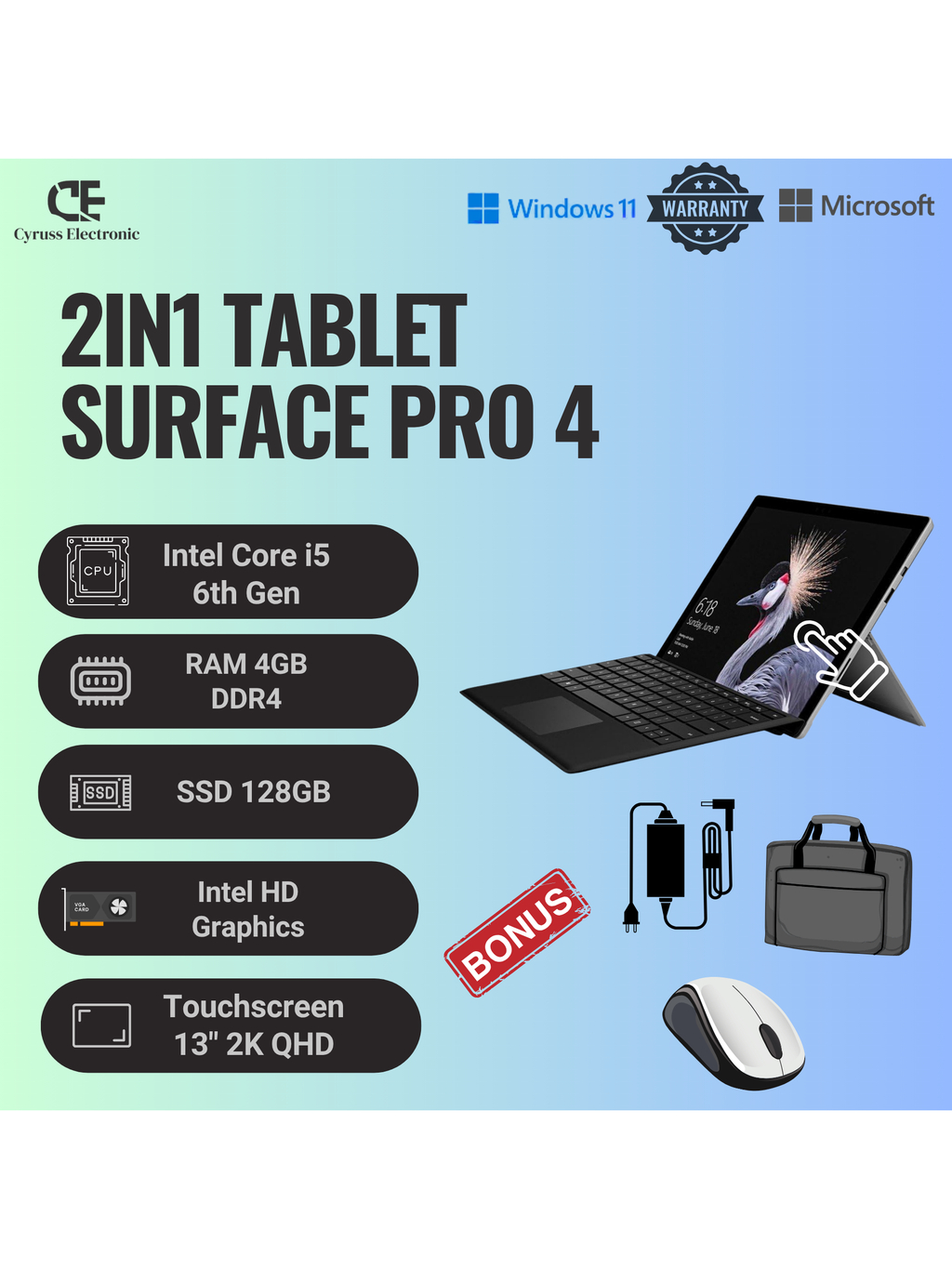 Jual Laptop Microsoft Surface Pro 4 2in1 Tablet Core i5 6th Gen RAM 4GB ...