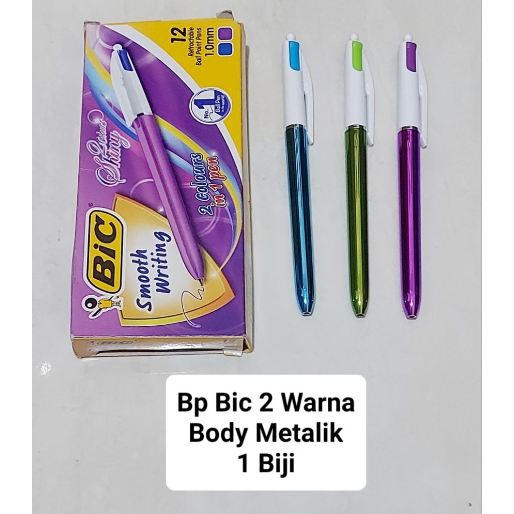 Jual (1 Biji) Bulpen Bic 2 Warna 1.0 cetekan Body metalik /Pulpen 2 ...