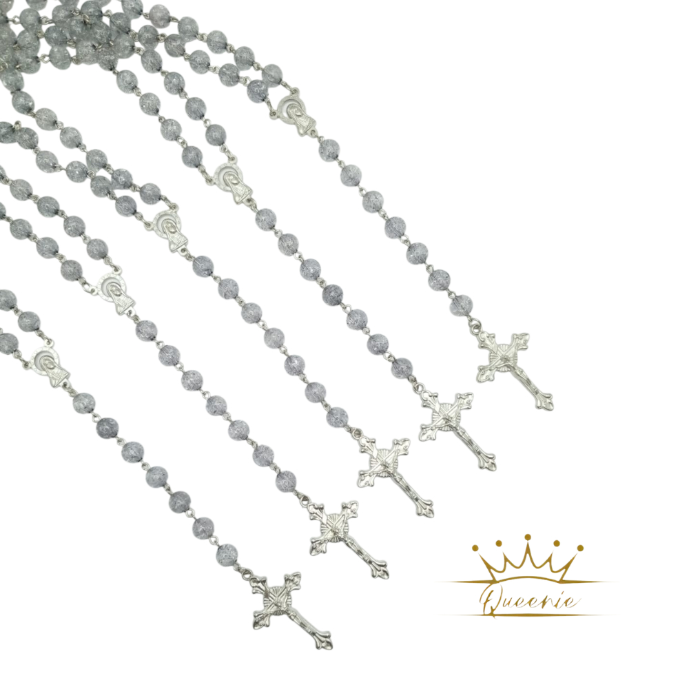 Jual Paket Lembar Doa & Rosario 77x Bapa Kami | Kalung Doa Katolik | Rosario Beads 8mm Abu-Abu ...
