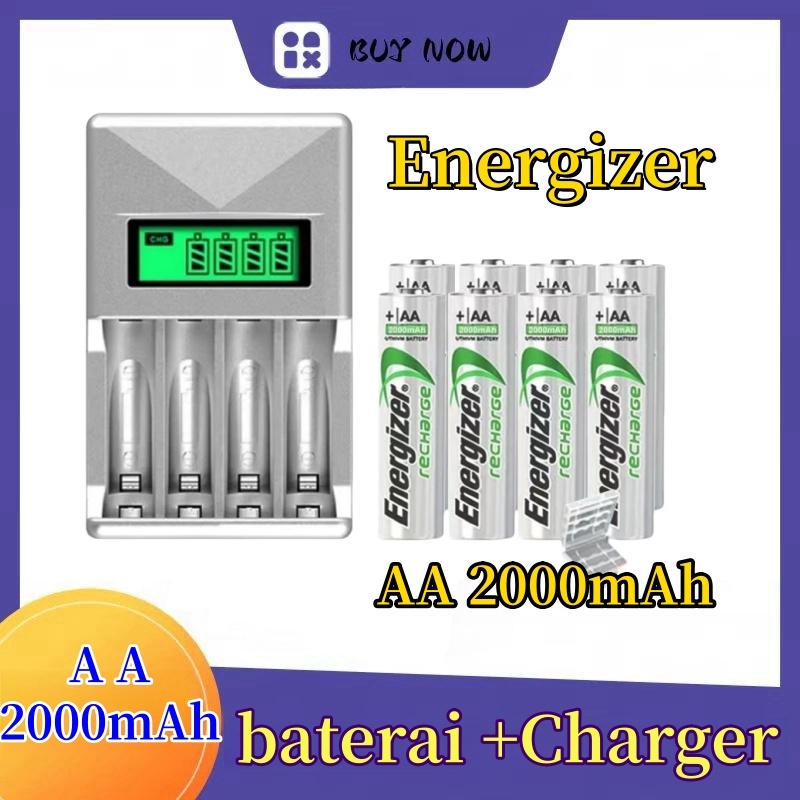 Jual In Stock Charger baterail Energizer AA 2000mAh NiMH Baterai Isi Ulang dengan 4 Slot LCD ...