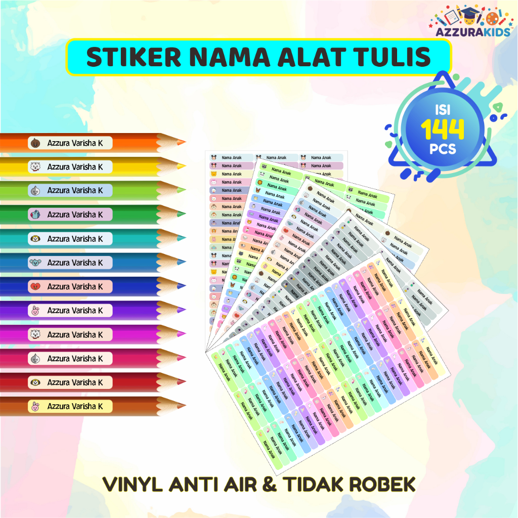 Jual Stiker Pensil Nama Anak Sticker Custom Label Alat Tulis Pulpen ...