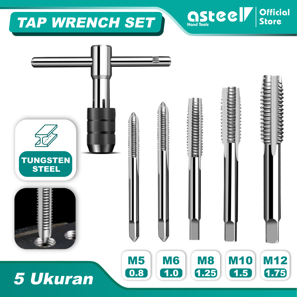 Jual ASTEEL Set Tap Alat Metrik Alat Pembuat Drat Metric Hand Tap Set ...