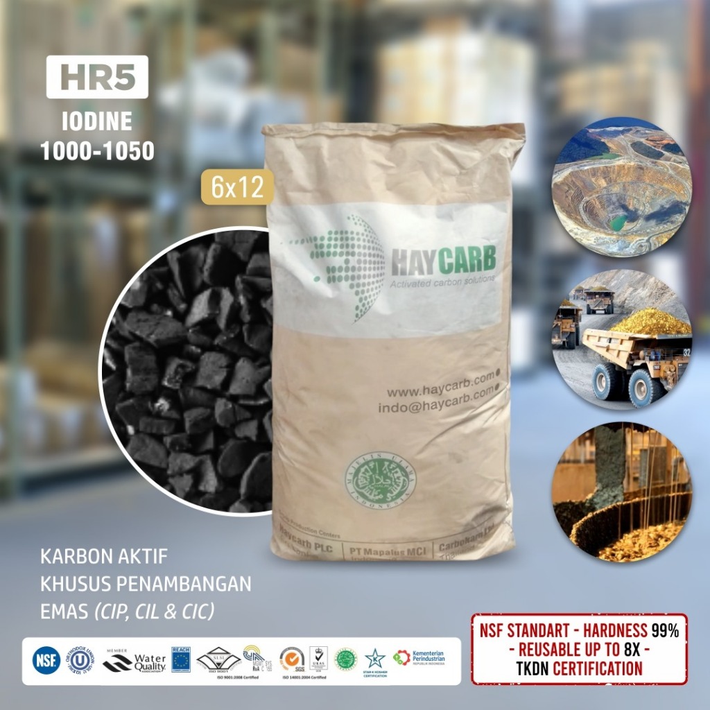 Jual Karbon Aktif Haycarb HR5 Iodine 1000 6x12 25kg | Tambang Emas (CIP ...