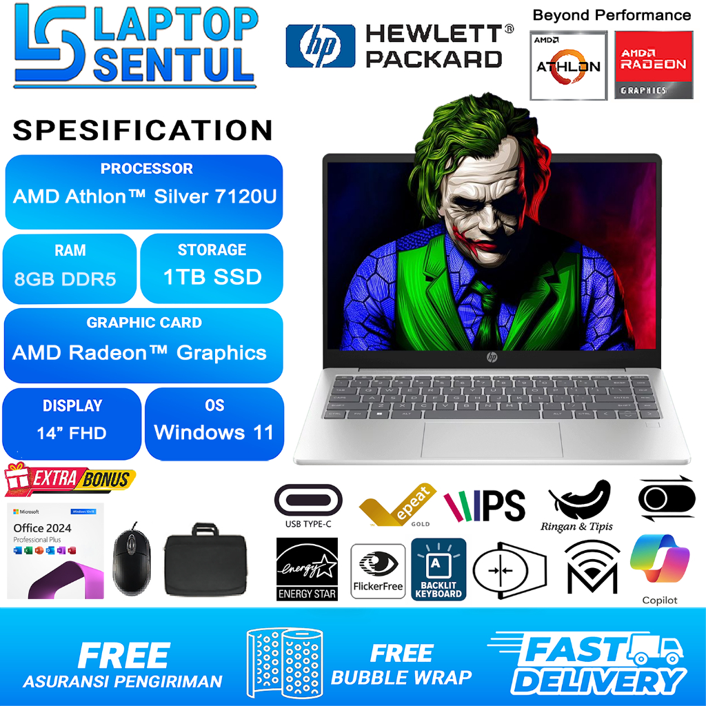 Jual Laptop Hp 14 EM0223AU AMD Athlon Silver 7120U 1TB FHD IPS Windows ...