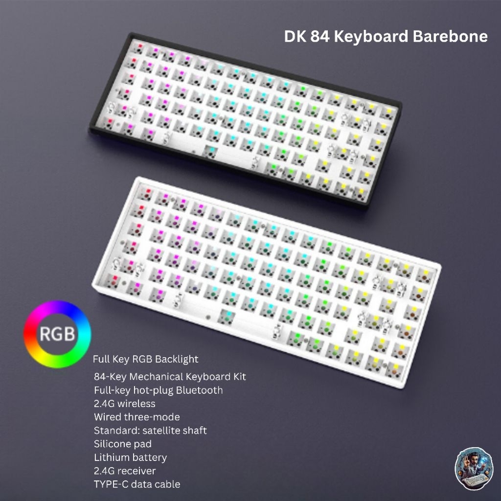 Jual DK84 Keyboard Mechanical Kit, RGB Bluetooth tri-mode 2.4G wireless ...