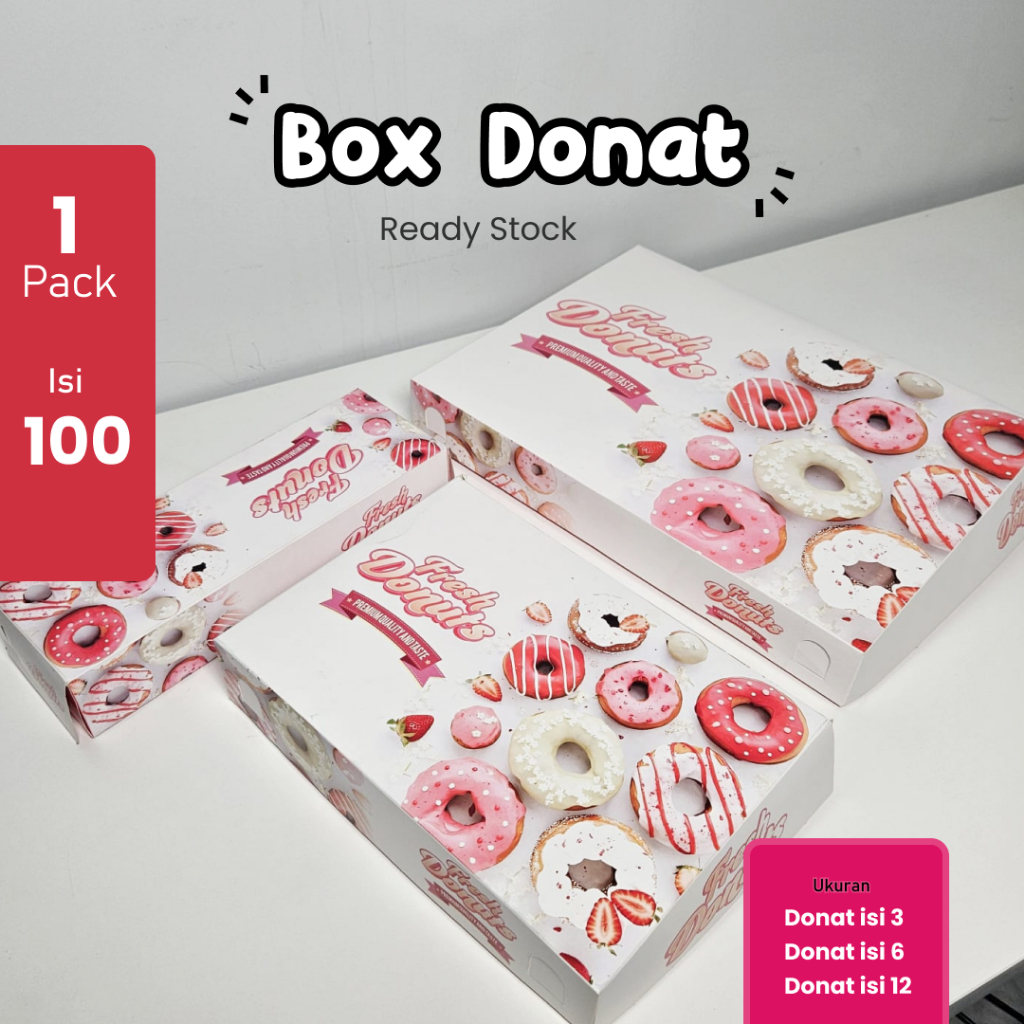 Jual 100 Pcs / Dus Donat / Box Donat / isi 3 donat / isi 6 donat / isi ...