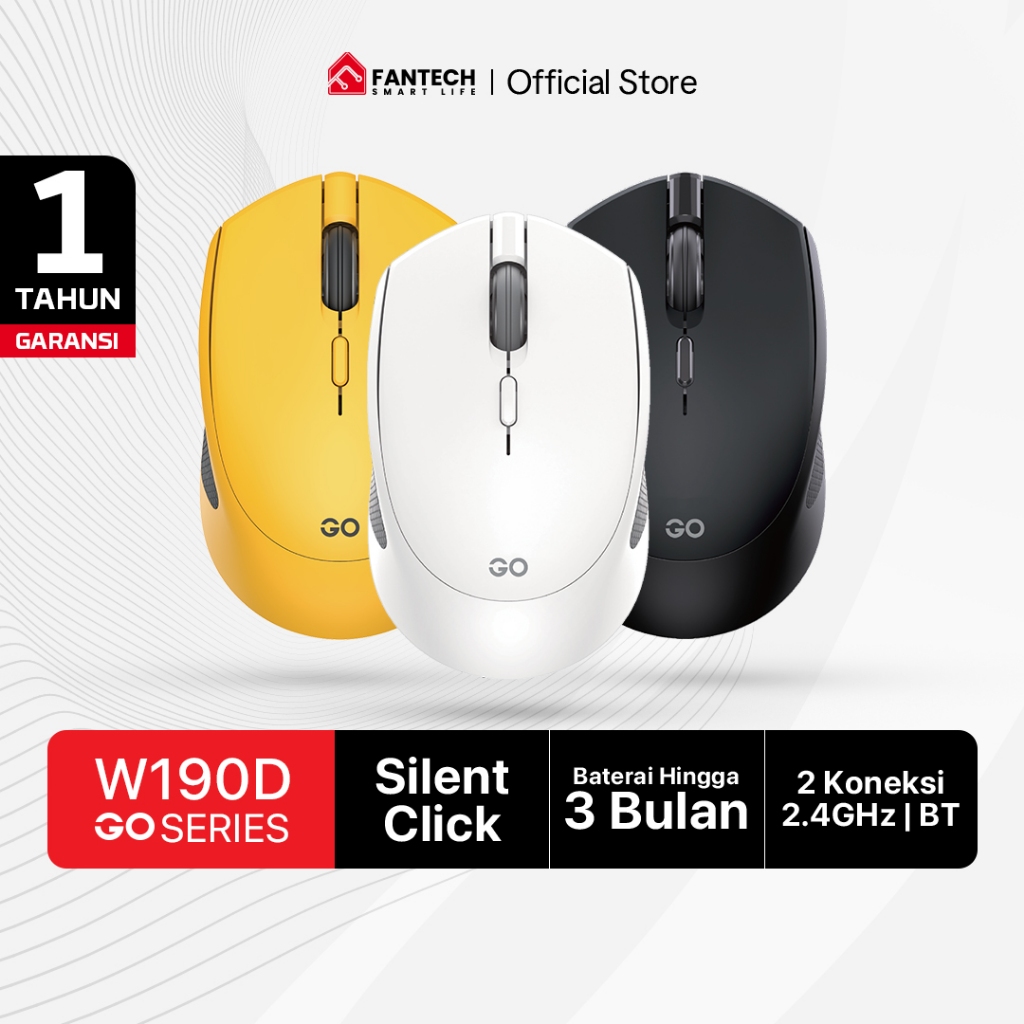 Jual Fantech Wireless 2.4ghz + Bluetooth 5 Mouse Office Silent Click Kantor W190D Dual Mode free ...