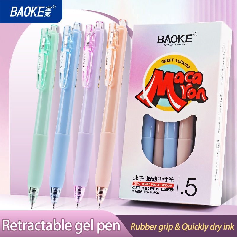 Jual BaoKe Retractable Gel Pen 0.5mm Macaron Black PC1959 | Shopee ...