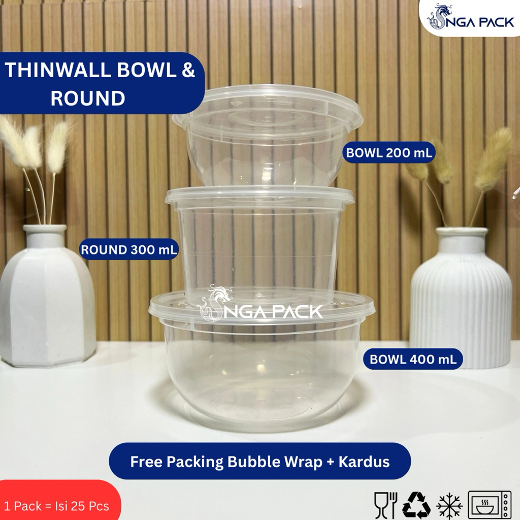 Jual Thinwall Bowl 200mL / Round 300mL / Bowl 400mL Kuat Anti bocor Harga Per Pack isi 25 Pcs ...