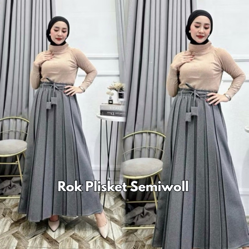 Jual ROK PLISKET SEMI WOLL ROK KERJA KANTOR WANITA / ROK PLISKET PREMIUM / ROK FORMAL JUMBO ...
