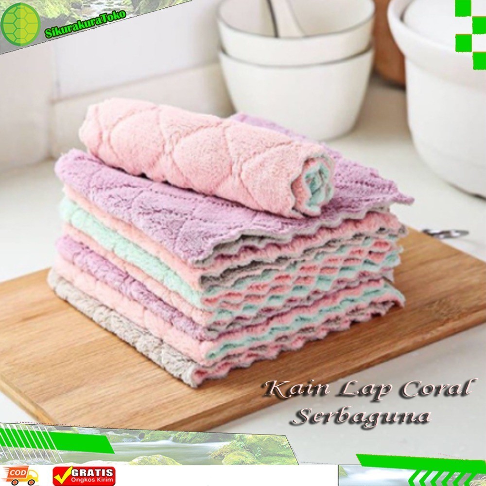 Jual (sko) Kain Lap Meja Piring Lap Dapur Coral Microfiber Lapis Ganda ...