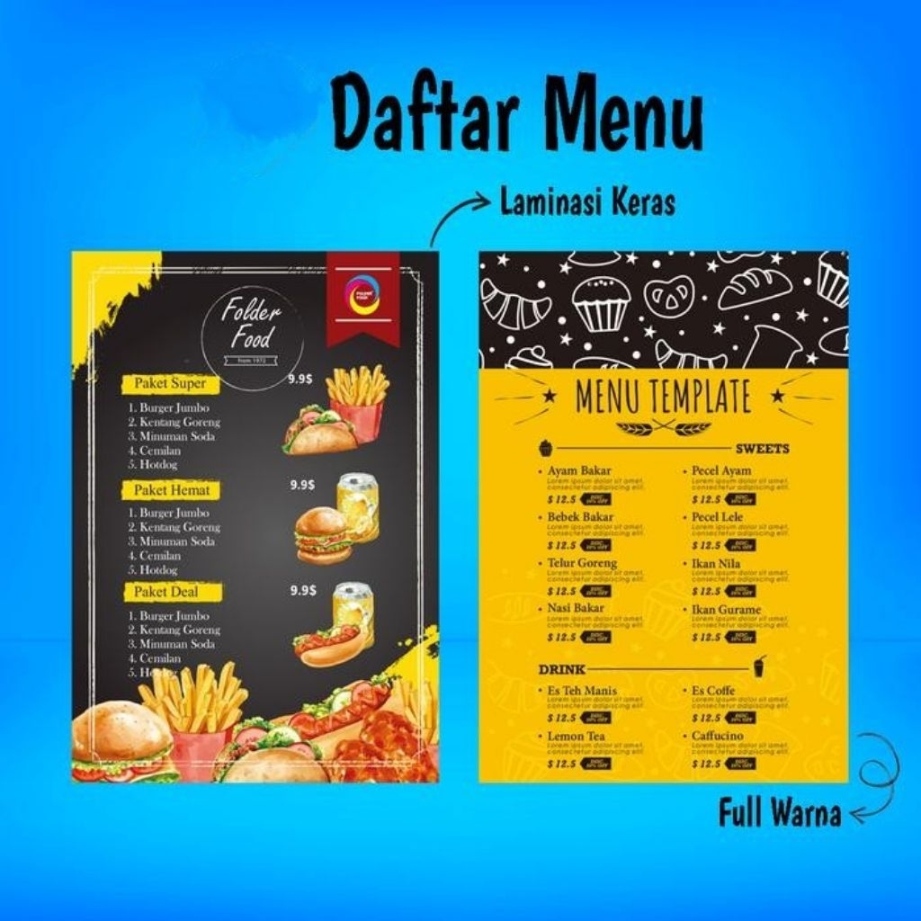 Jual Cetak Daftar Menu Makanan dan Minuman ukuran A4 | Shopee Indonesia