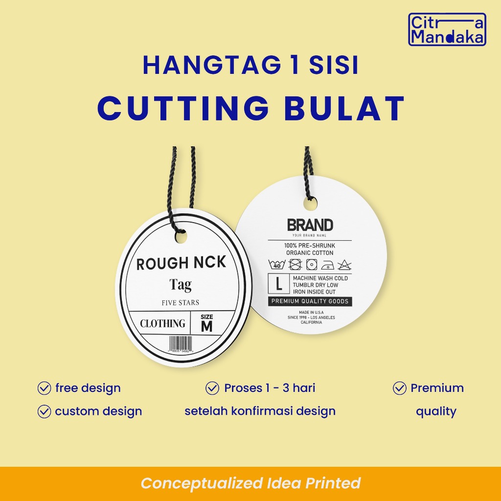 Jual Hang Tag Custom Cutting Bulat 1 Sisi | Cetak Label Merk Baju | Tag ...