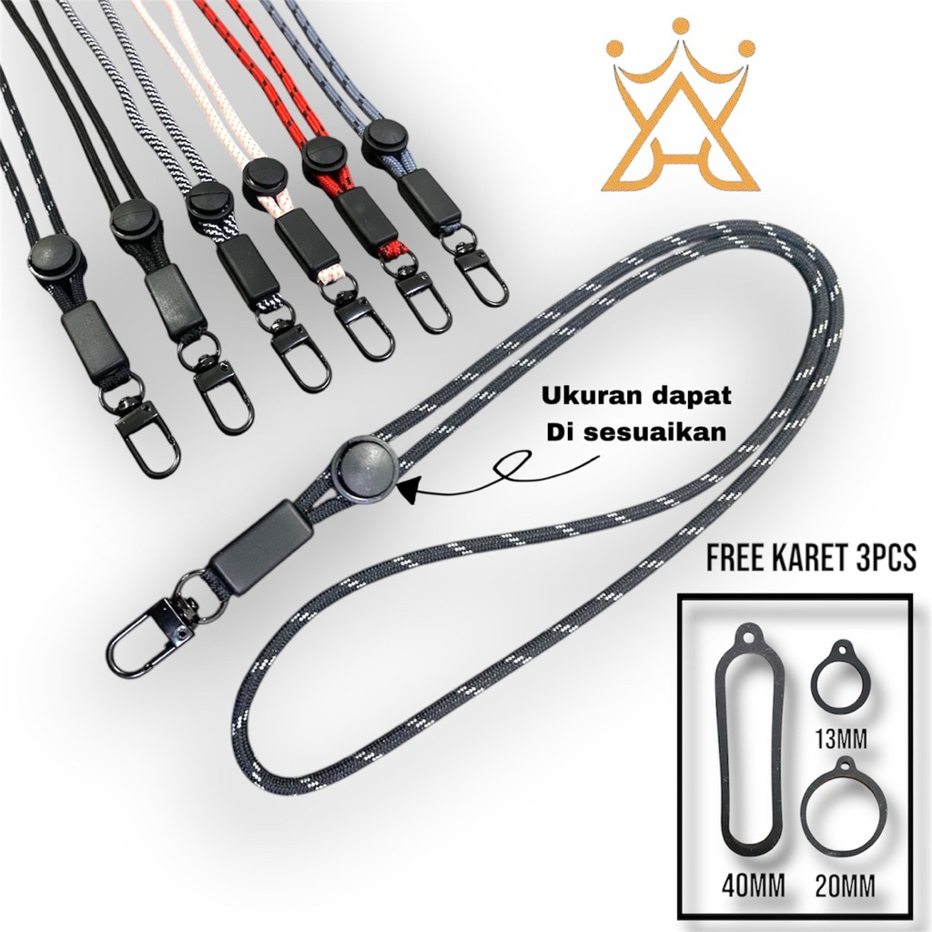 Jual Tali Lanyard Motif Stopper Pengait Besi Hitam Premium , Gantungan ...
