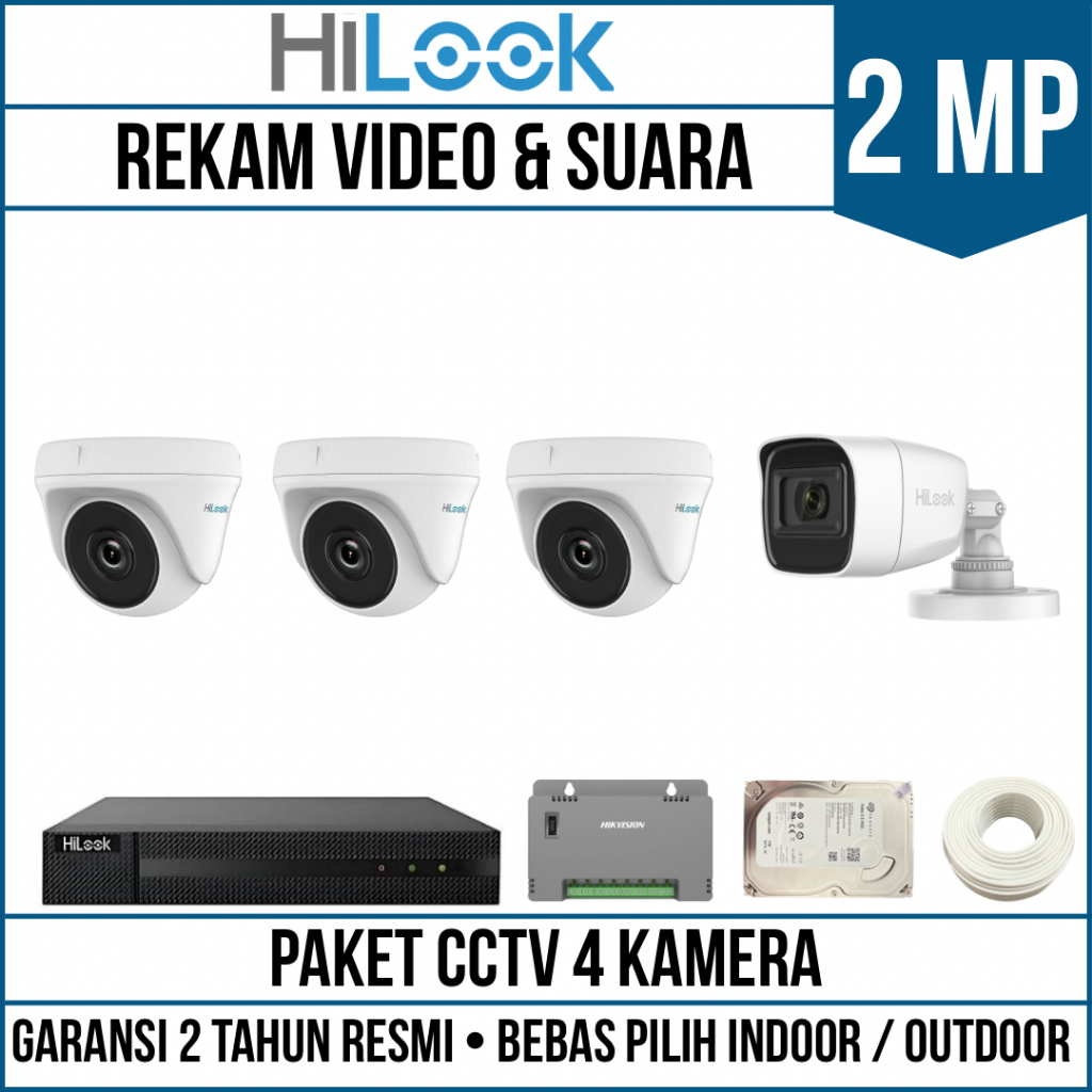 Jual PAKET CCTV HILOOK 2MP 4 CHANNEL 4 CAMERA KAMERA CCTV TURBO HD | Shopee Indonesia