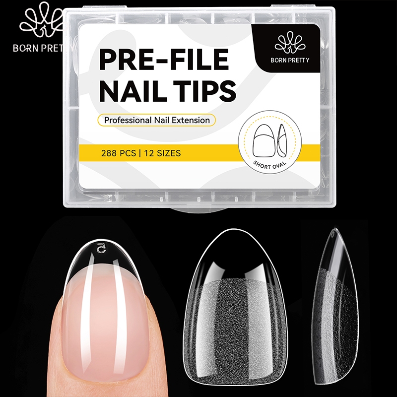 Jual BORN PRETTY Short Oval Nail Tips Half Matte False Nails Fake Nails ...