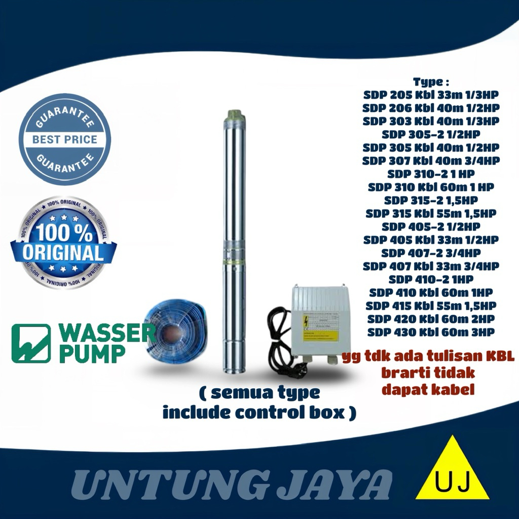 Jual POMPA SUBMERSIBLE WASSER SDP 305 Kabel 30 meter 1/2 HP // POMPA ...