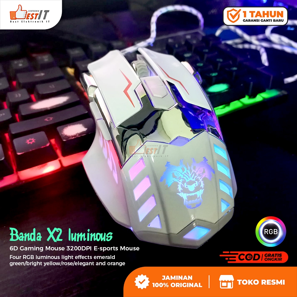 Jual Mouse Gaming Banda X2 Luminous 6D DPI 3200 RGB LED USB Wired ...