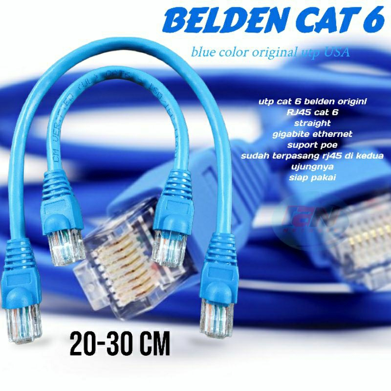 Jual Kabel LAN CAT 6 BELDEN biru GIGABIT ethernet jaringan suport poE pendek 20/30 siap pakai ...
