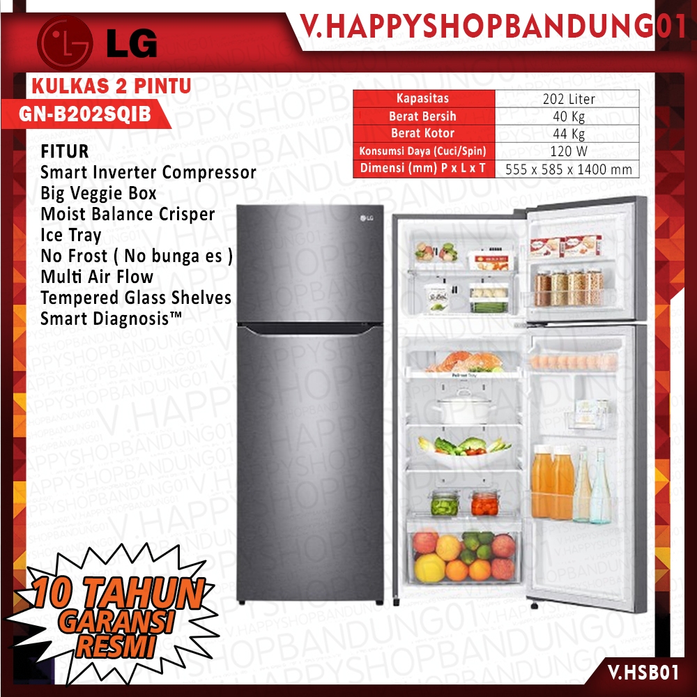 Jual Kulkas LG 2 pintu Smart Inverter 202 L Top Freezer Fridge in Dark Graphite Steel GN-B 202 ...