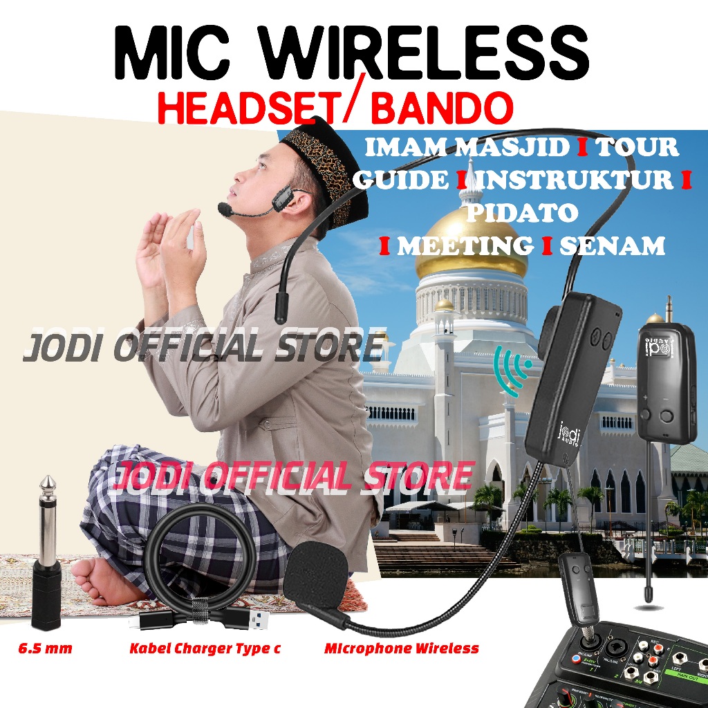 Jual JODI HM 1 / HM 2 Microphone Mic Clip On Wireless Bando UHF 2.4G Presentasi Tur Imam Masjid ...