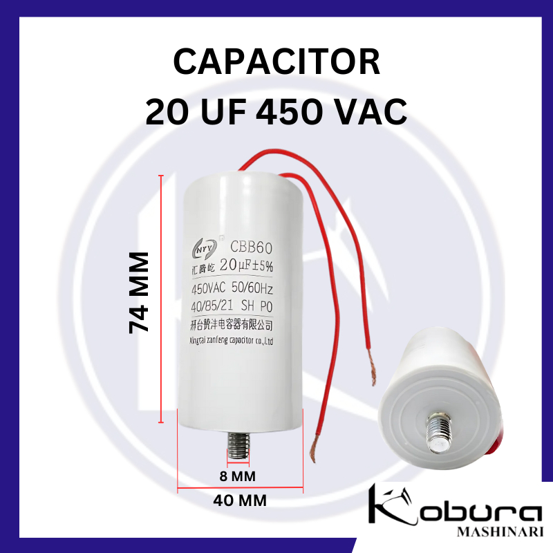 Jual Capacitor CBB60 Kapasitor 20 UF 450 VAC Baut Untuk Kompressor Angin Oilless 3/4 HP | Shopee ...