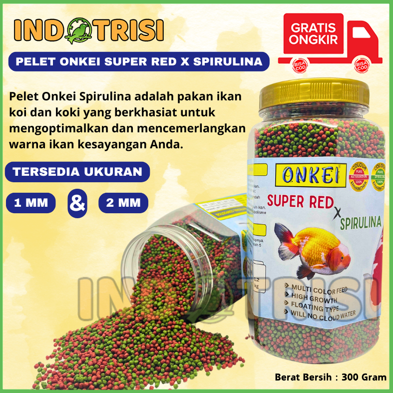 Jual Onkei Super Red Mix Spirulina Pelet Ikan Koi Koki Floating 300 ...