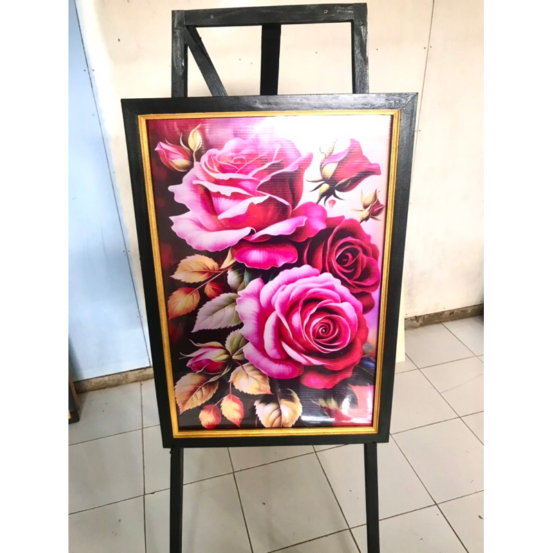 Jual hiasan dinding gambar bunga mawar merah plus bingkai uk 65x45cm ...