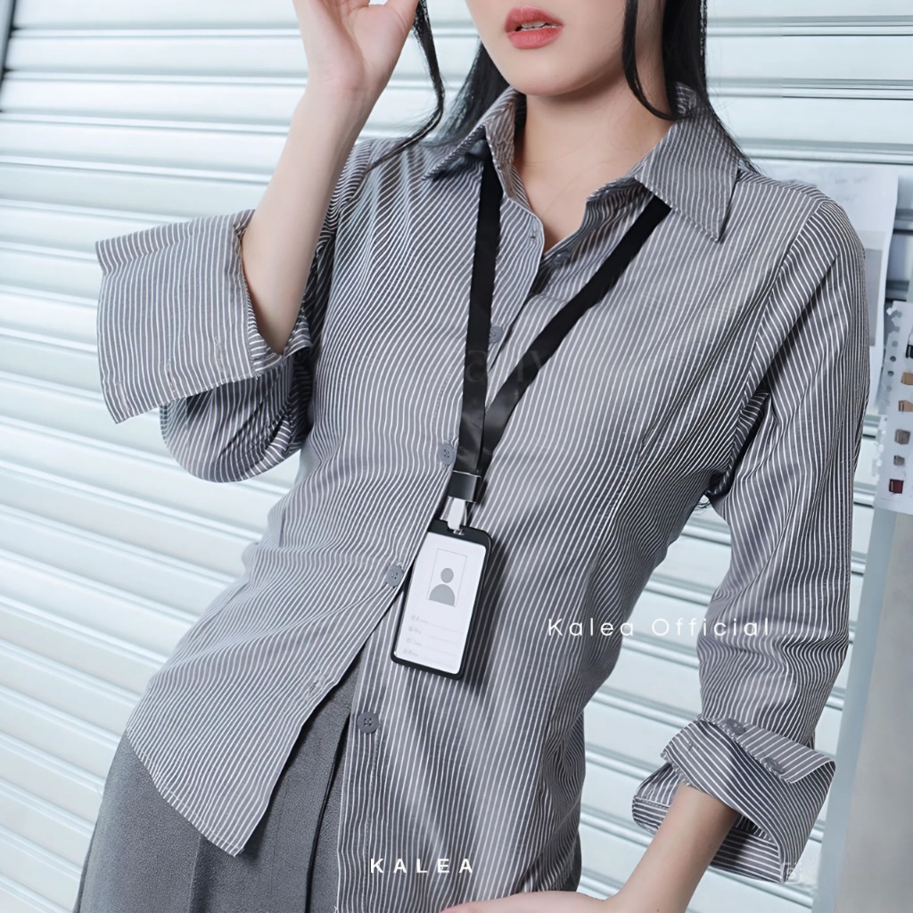 Jual Kemeja Wanita Kylie Shirt Salur Lengan Panjang Kerja Fitted Stripe Slim Fit Katun | Shopee ...