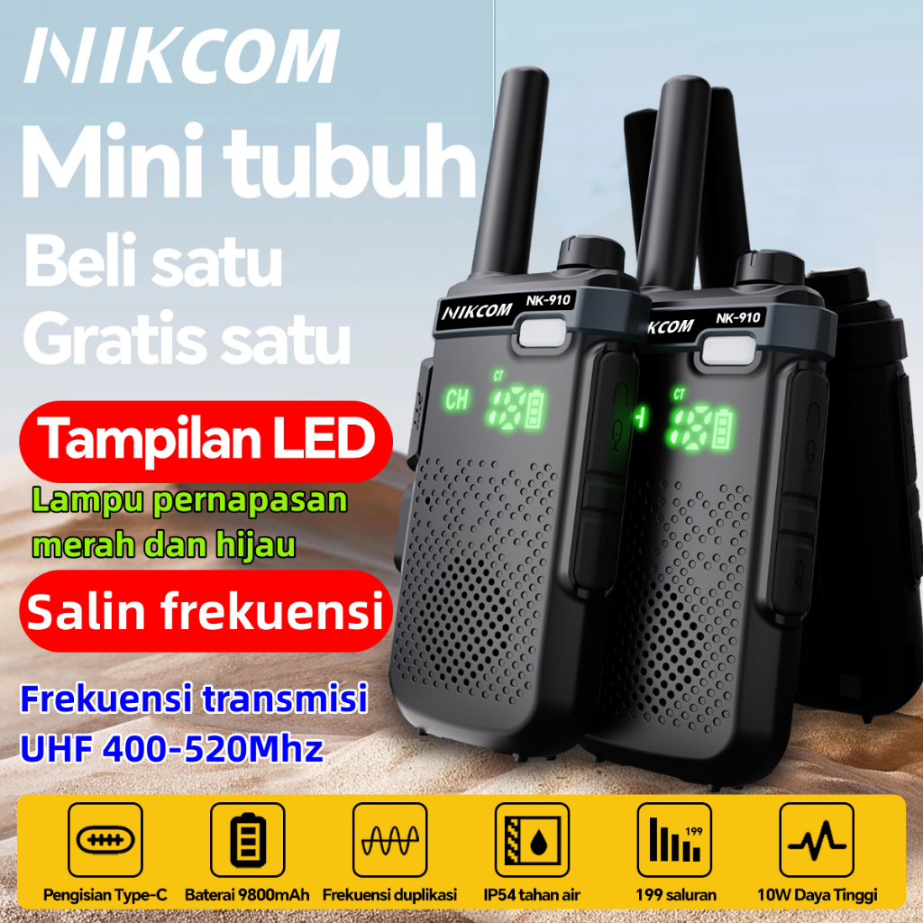 Jual 2 Unit HT Mini Jarak Jauh 15KM NIKCOM 910 Walkie Talkie 10 Watt UHF 400-520MHz Frekuensi ...