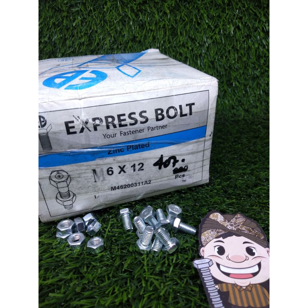 Jual Baut Mur Besi Baut Mur Hexagon Besi M6X12 Putih P1.0 (Kunci 10 ...