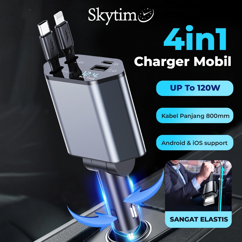 Jual (Dapat Pouch) Skytime 4in1120W Car Charger Pengisian Daya Cepat ...