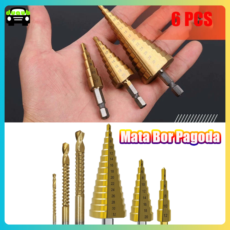 Jual 6Pcs Mata Bor Pagoda Steel Titanium Coated mata bor Pagoda besi ...