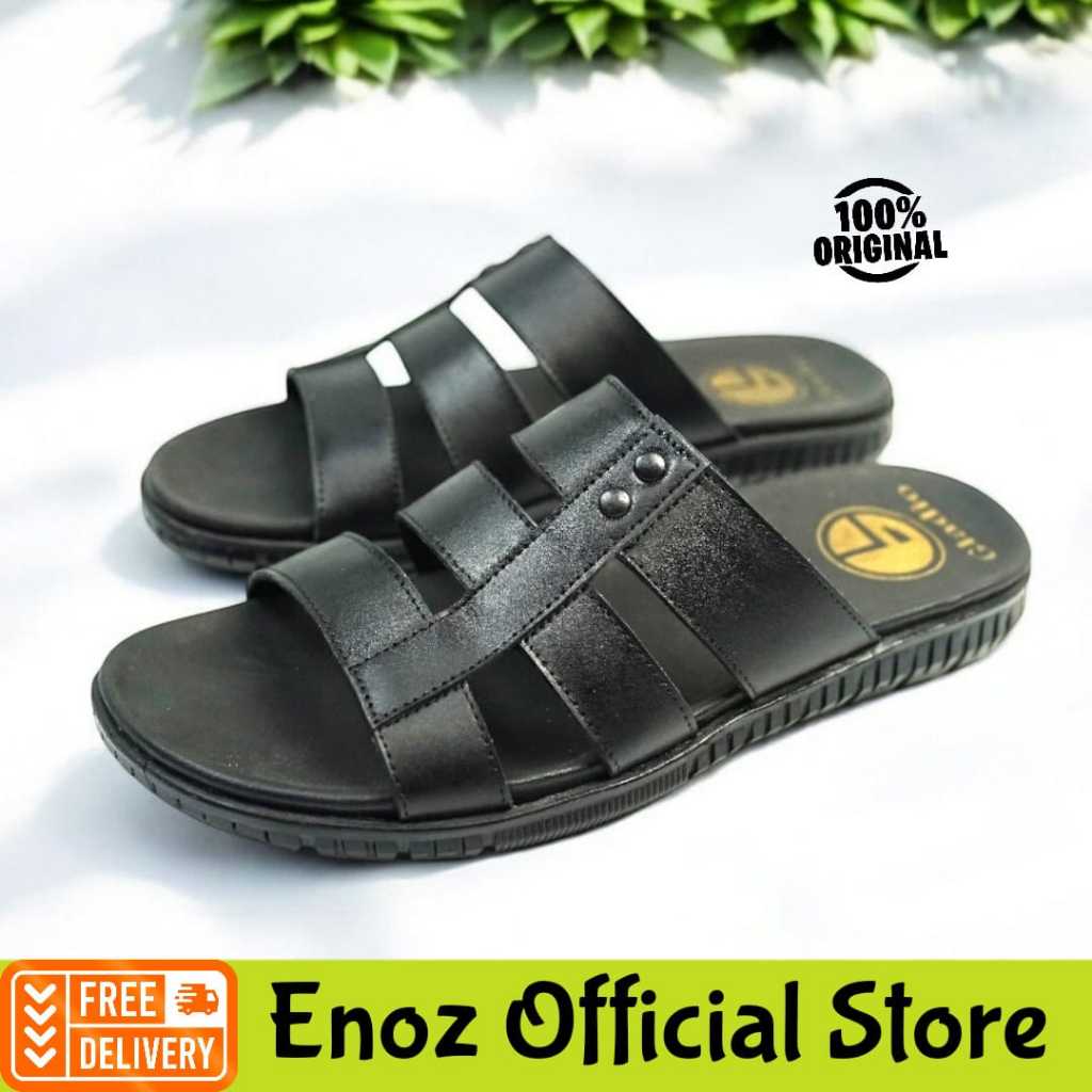 Jual ENOZ X OLMO - Sandal Slop Kulit Pria Original Sendal Selop Flat ...