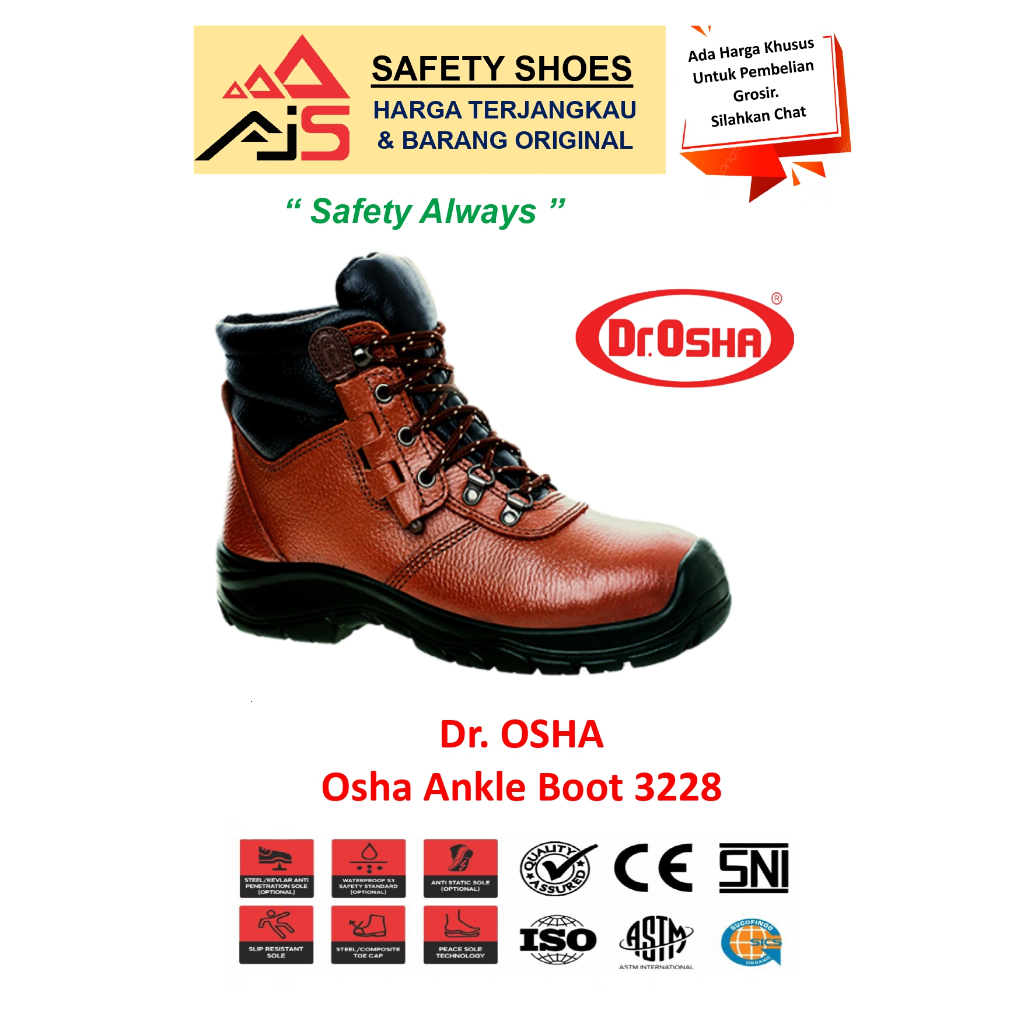 Jual Dr OSHA Osha 3228 S1 Safety Shoes Ankle Boot - Brown (Garansi ...