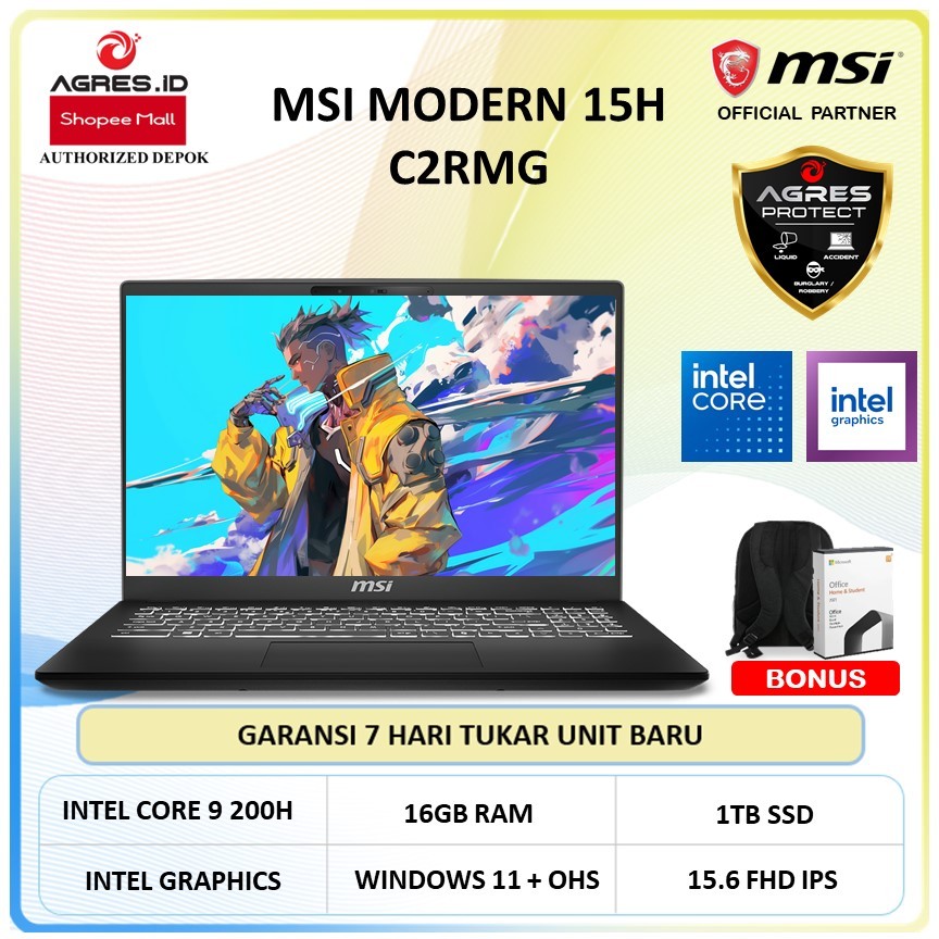 Jual LAPTOP MSI MODERN 15H C2RMG INTEL CORE 9 270H 16GB RAM 1TB SSD ...
